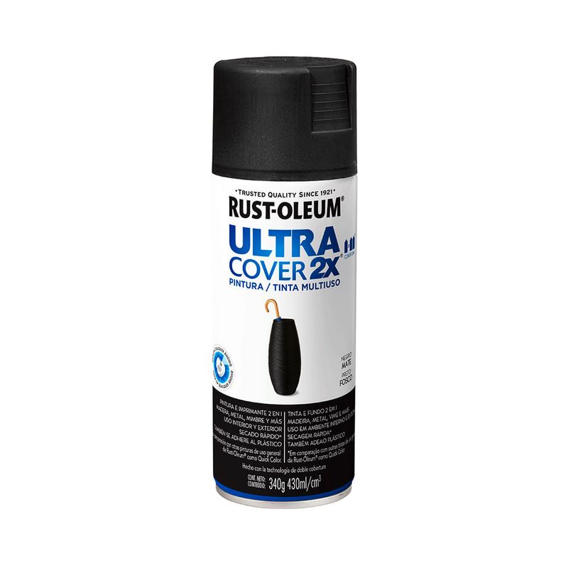Pintura Multiuso Ultra Cover 2X Negro Mate 340g | Rust-Oleum: Acabado ...